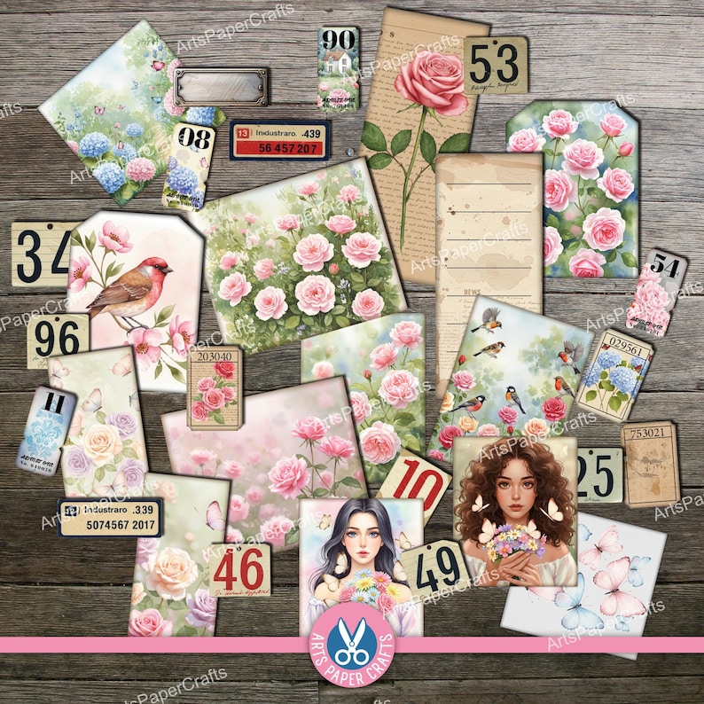 Card Pockets, Flowers, File Folders, Scrapbook Kit, Junk Journal Kit ...