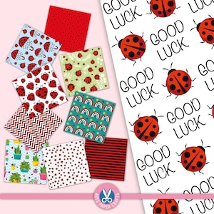 Ladybug Seamless Digital Papers- Ladybug Theme Party - Red Black Green ...