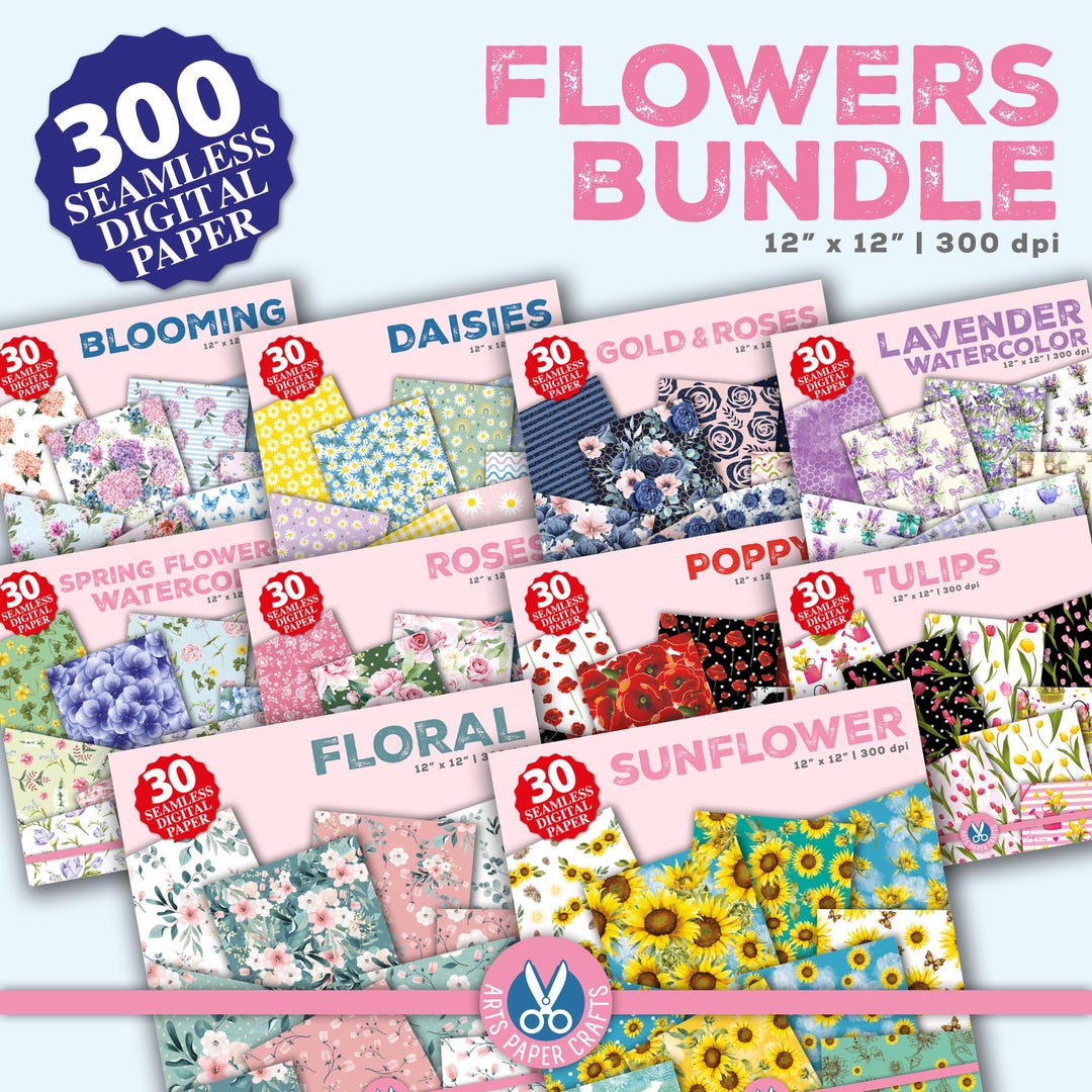Flowers Digital Papers Bundle - Daisies Background - Roses Seamless ...