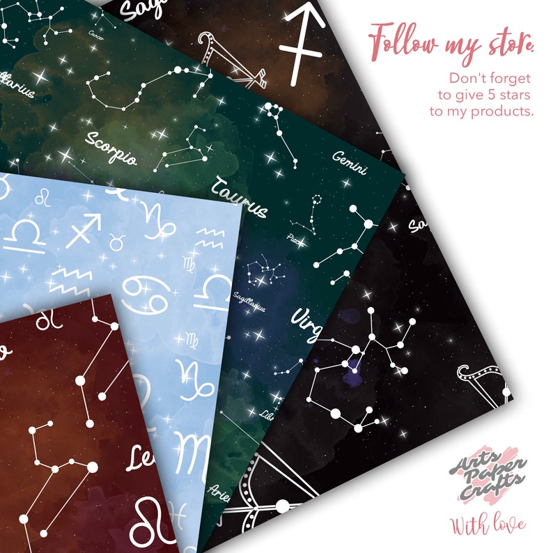 Zodiac Digital Papers Set Astronomy Background Constellation Celestial ...