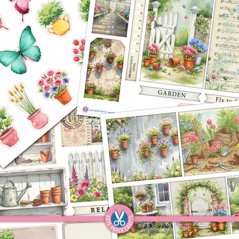 Flower Garden Junk Journal, Shabby Page Pocket, Journal Toppers ...