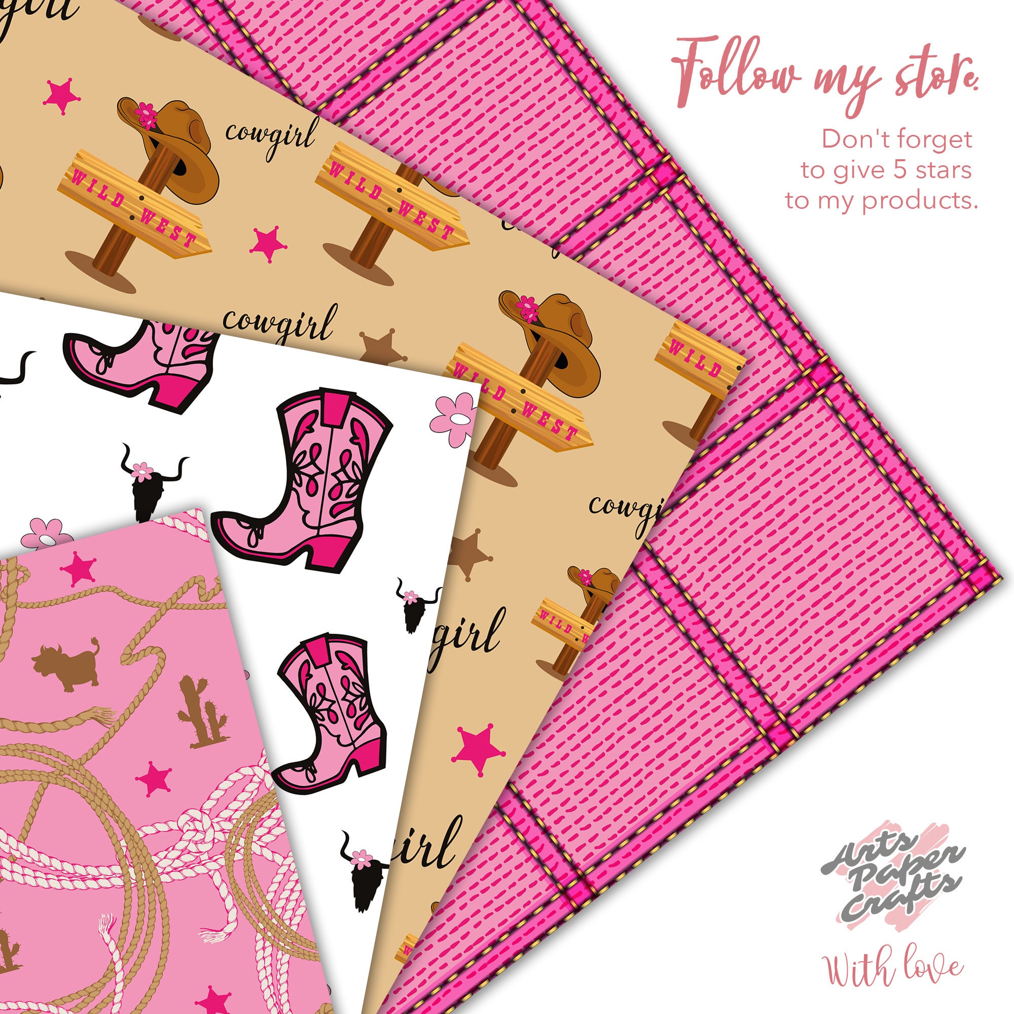 Cowgirl Digital Papers Set Cowgirl Background Cowgirl Seamless Pattern ...