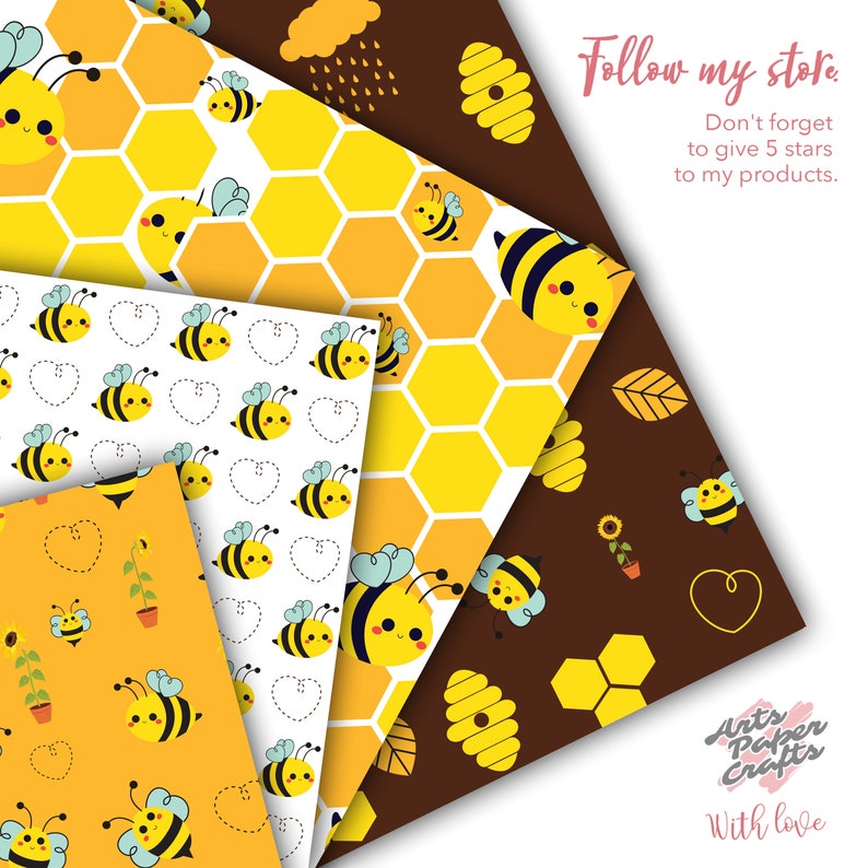 Honey Bee Digital Papers Set Bees Background Honey Bee Seamless Pattern ...