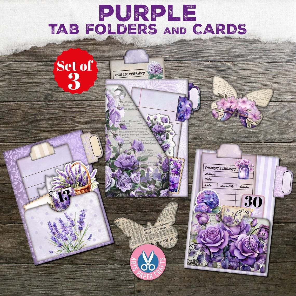 Purple, Tab Folders, Butterfly, Purple Roses, Junk Journal, Vintage ...