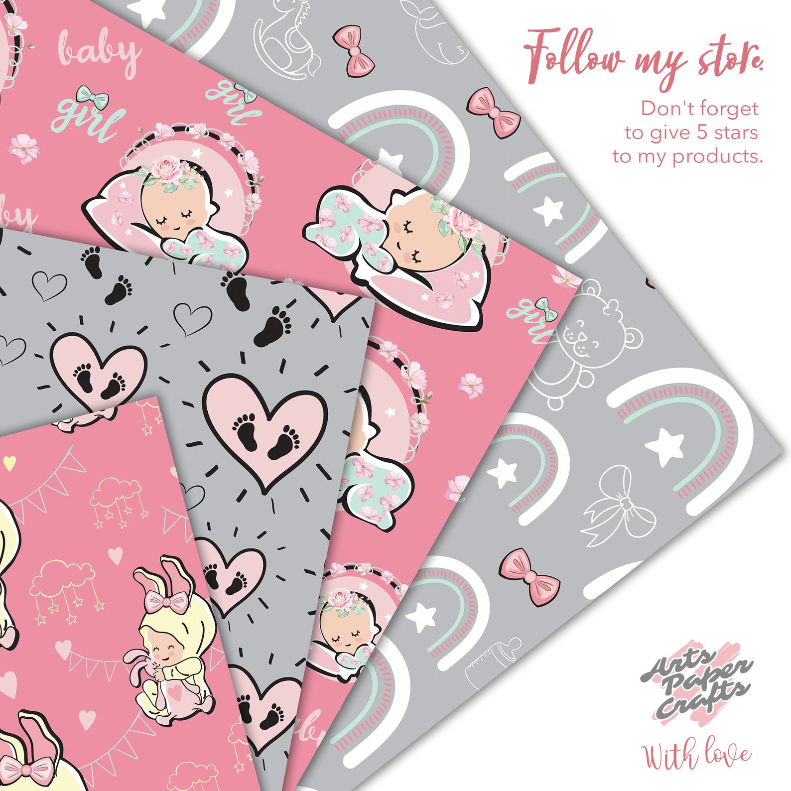 Baby Girl Seamless Digital Paper Little Baby Girl Pattern Background ...