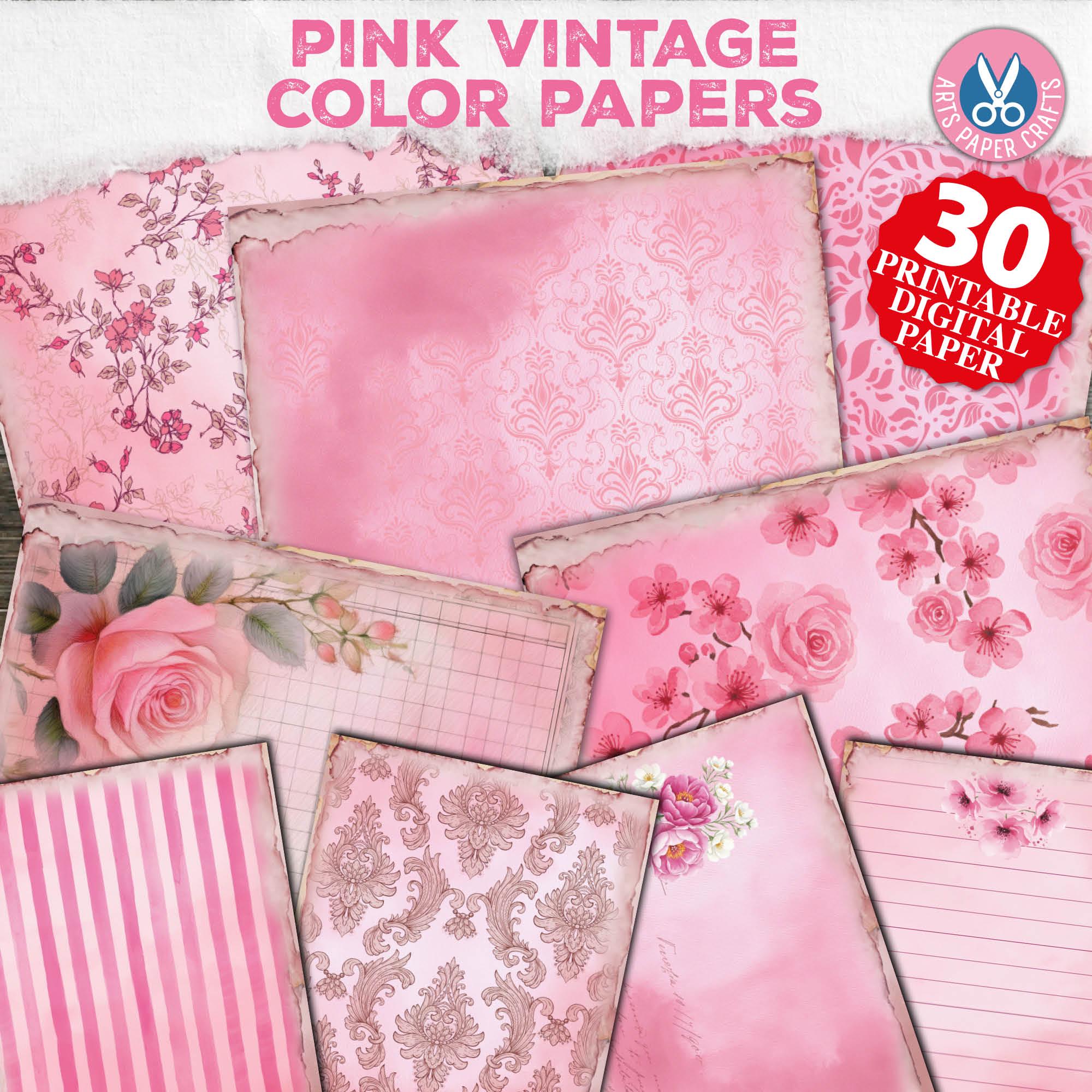 Vintage Pink Paper Printable Set, Floral, Pink Vintage Color Papers ...