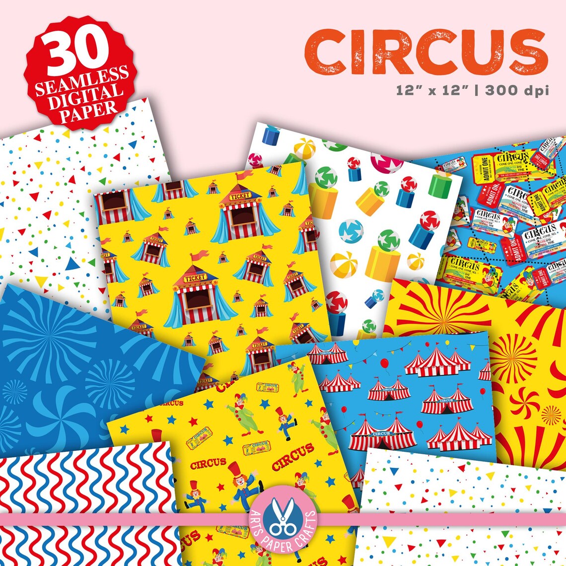 Circus Digital Papers Set - Circus Tent Background - Circus Seamless ...