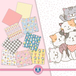 Cute Cats Digital Paper Sets, Cute Theme Party, Cats Background ...