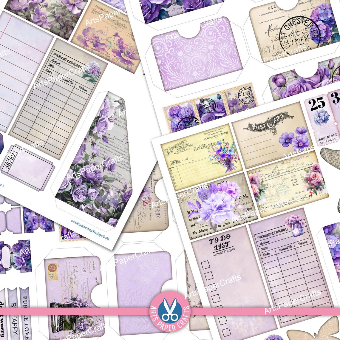 Purple, Tab Folders, Butterfly, Purple Roses, Junk Journal, Vintage ...