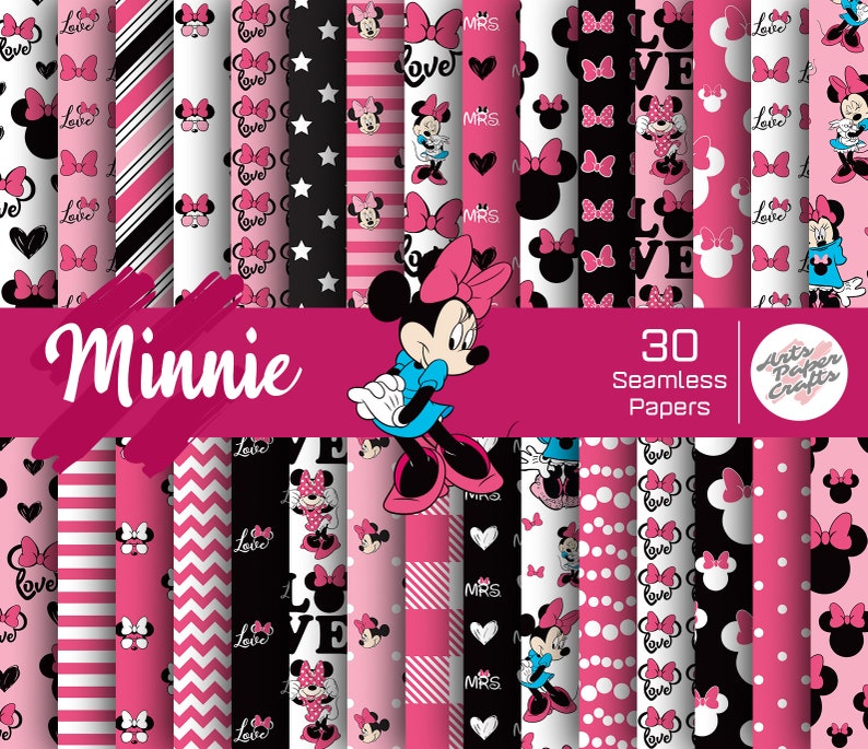Minnie Mouse Pink Digital Paper Sets Minnie Theme Party - Etsy México
