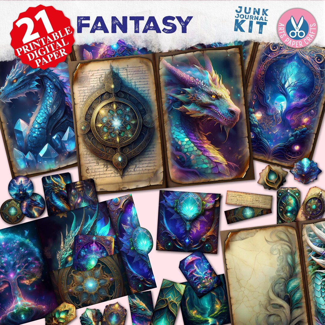 Dragons Beyond Junk Journal Kit Fantasy Collage Printables Fantasy Kit ...