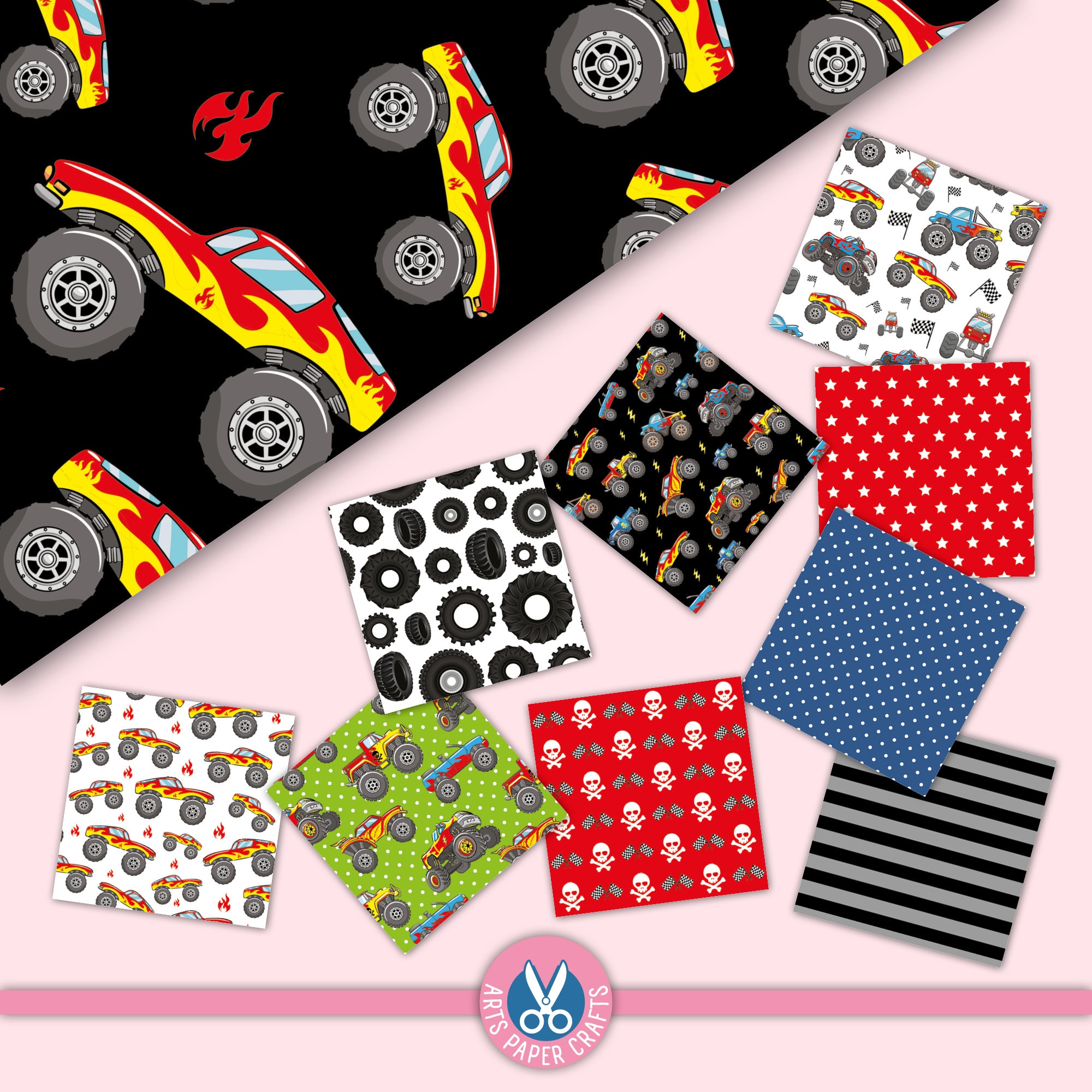 Monster Truck Seamless Digital Paper, Monster Truck Background, Monster ...