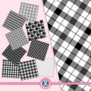 Gingham Plaid Digital Papers - Gingham Plaid Background - Black Gingham ...