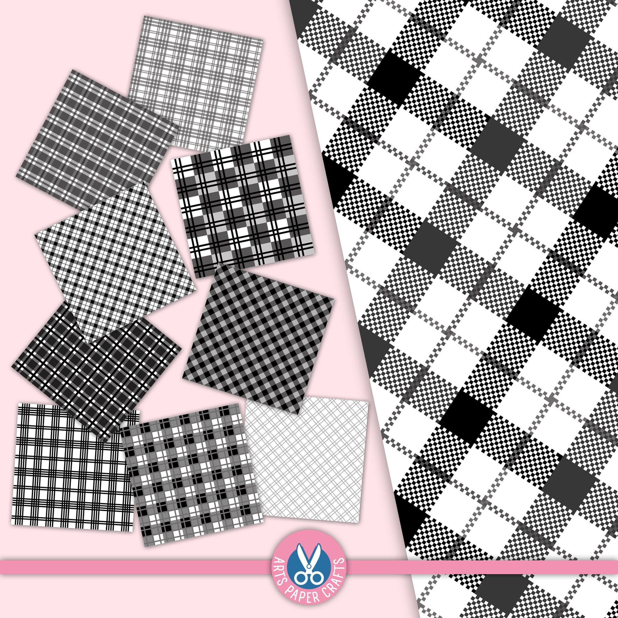 Gingham Plaid Digital Papers - Gingham Plaid Background - Black Gingham ...