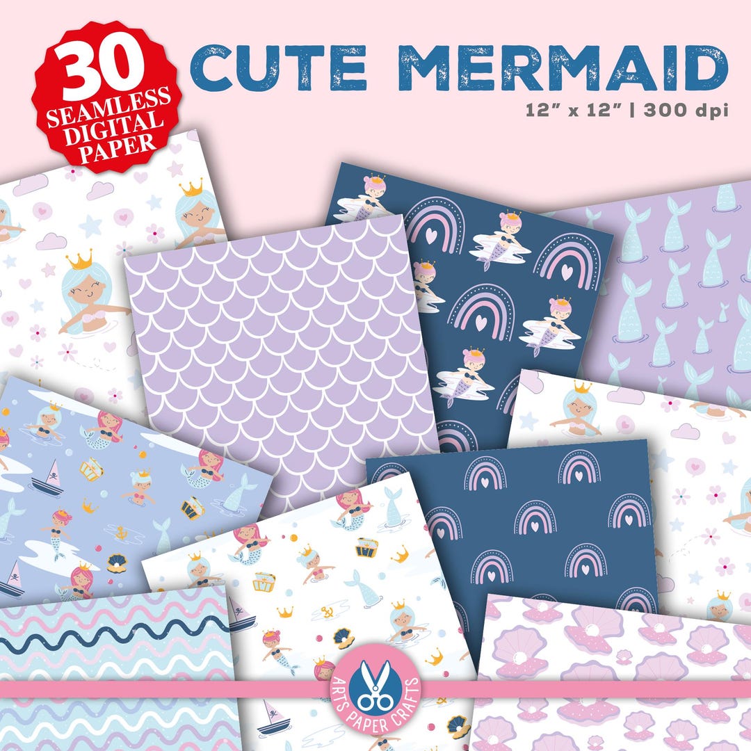 Cute Mermaid Digital Paper Sets - Cute Mermaid Theme Party - Cute ...
