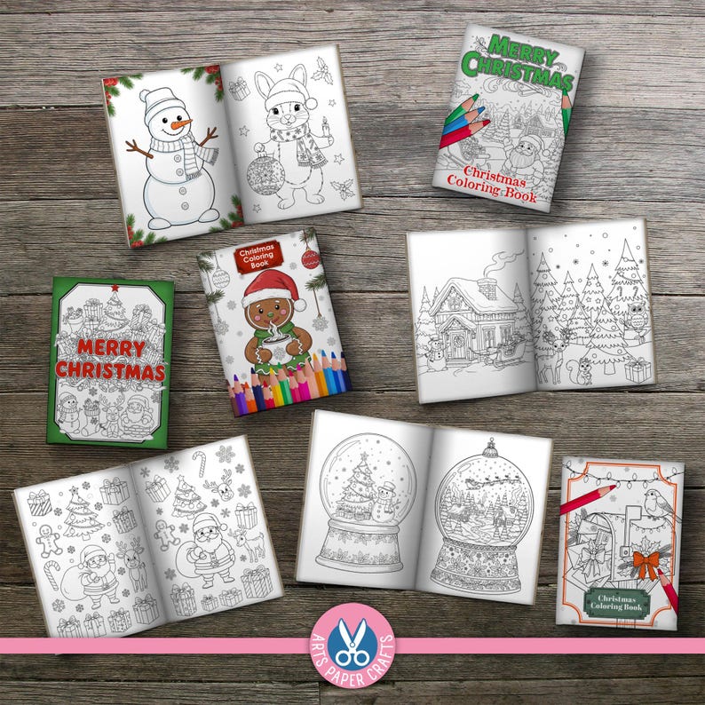 Mini Christmas Coloring Book, Mini Books, Printable, Miniature, Junk ...