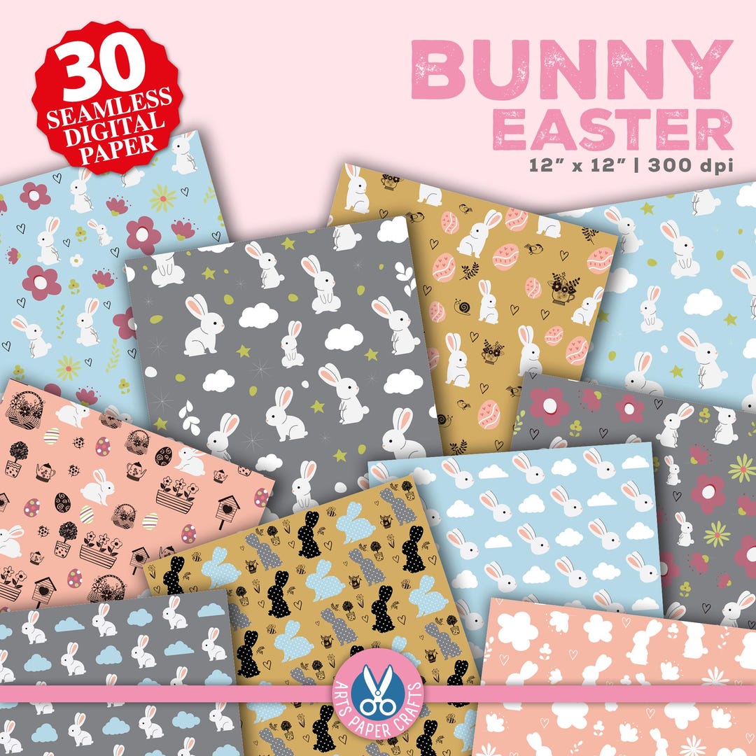 Spring Rabbit Digital Papers Set - Bunny Background - Bunny Seamless ...