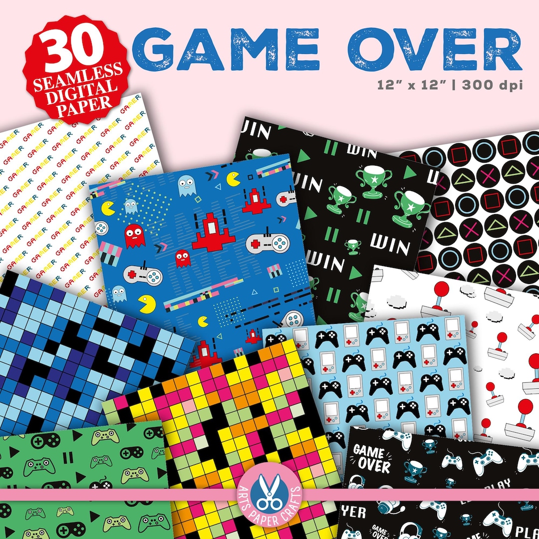 Gameover Digital Papers Set - Gamer Background - Gameover Seamless ...
