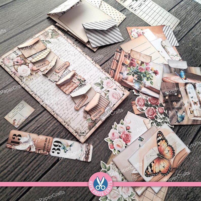 Mini Envelopes, Junk Journal Kit, Tab Folder, Shabby, Butterfly ...