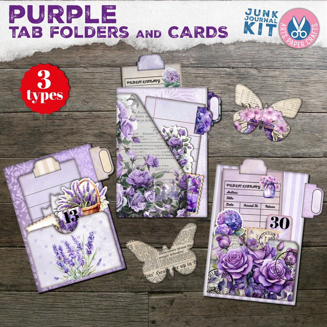 Purple, Tab Folders, Butterfly, Purple Roses, Junk Journal, Vintage ...