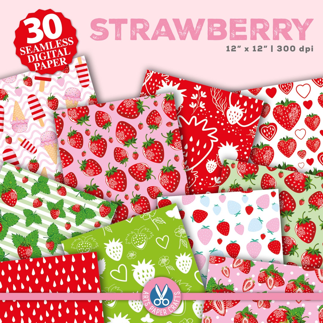 Strawberry Seamless Digital Papers - Strawberry Theme Party - Pink ...