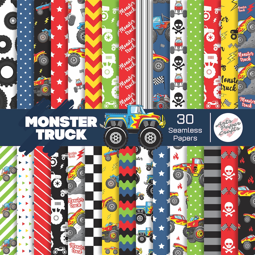 Monster Truck Seamless Digital Paper Monster Truck Background Monster ...