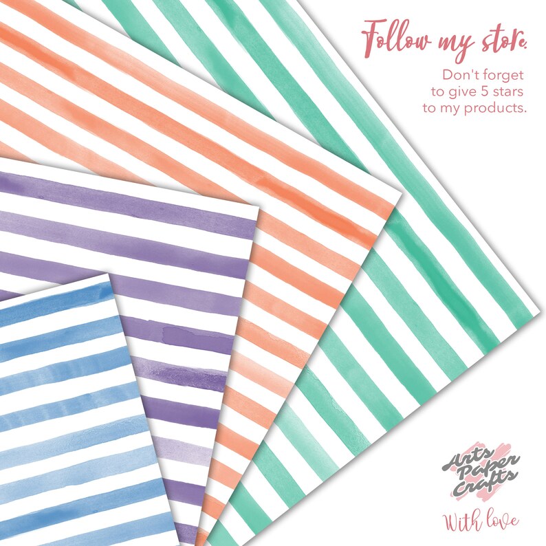 Watercolor Stripes Seamless Digital Paper Set Watercolor Stripes ...