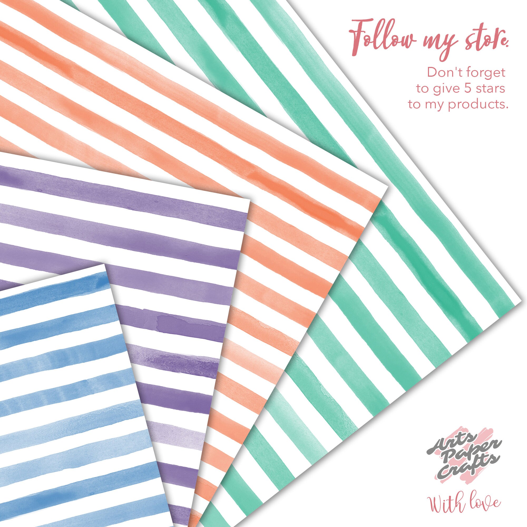 Watercolor Stripes Seamless Digital Paper Set Watercolor Stripes ...