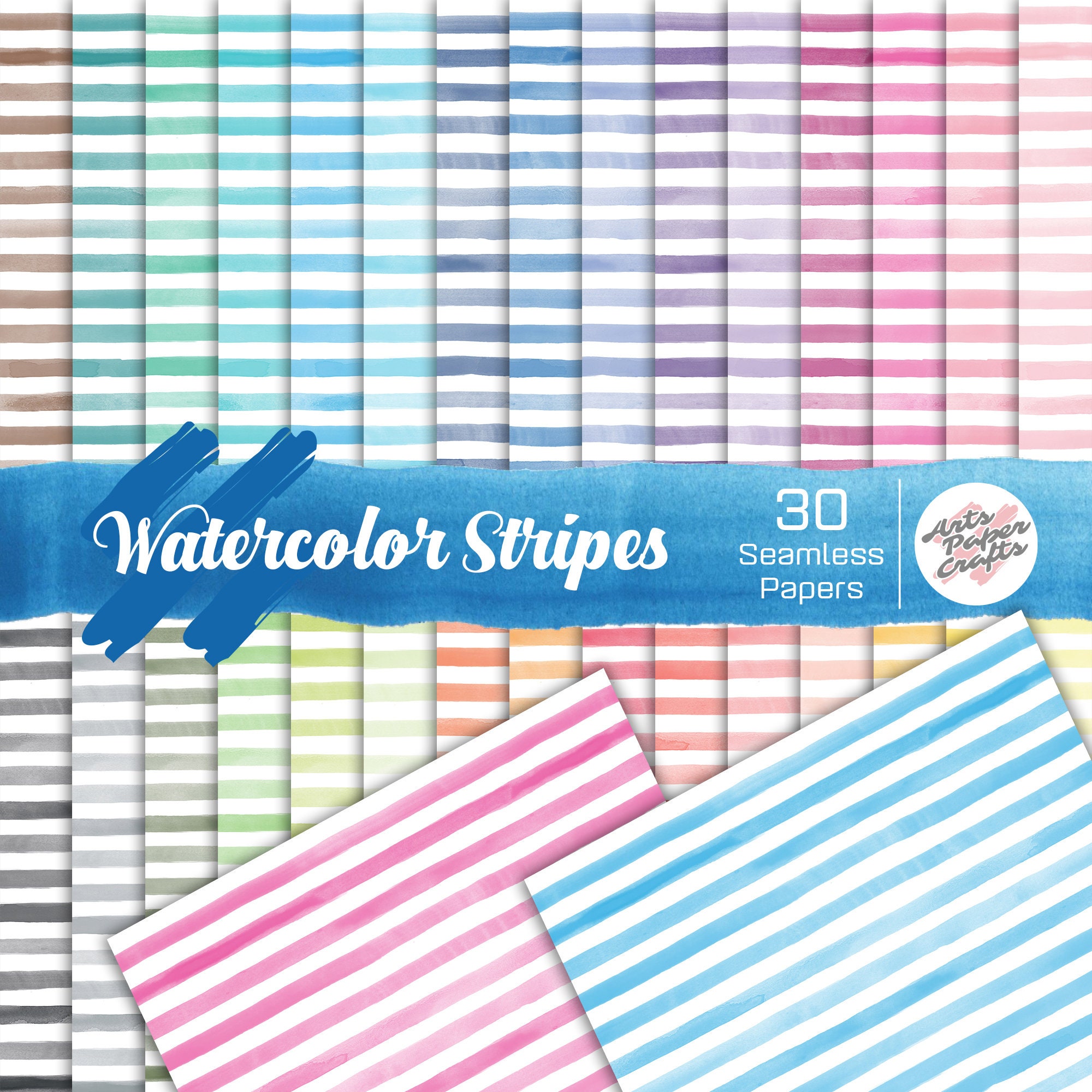 Watercolor Stripes Seamless Digital Paper Set Watercolor Stripes ...