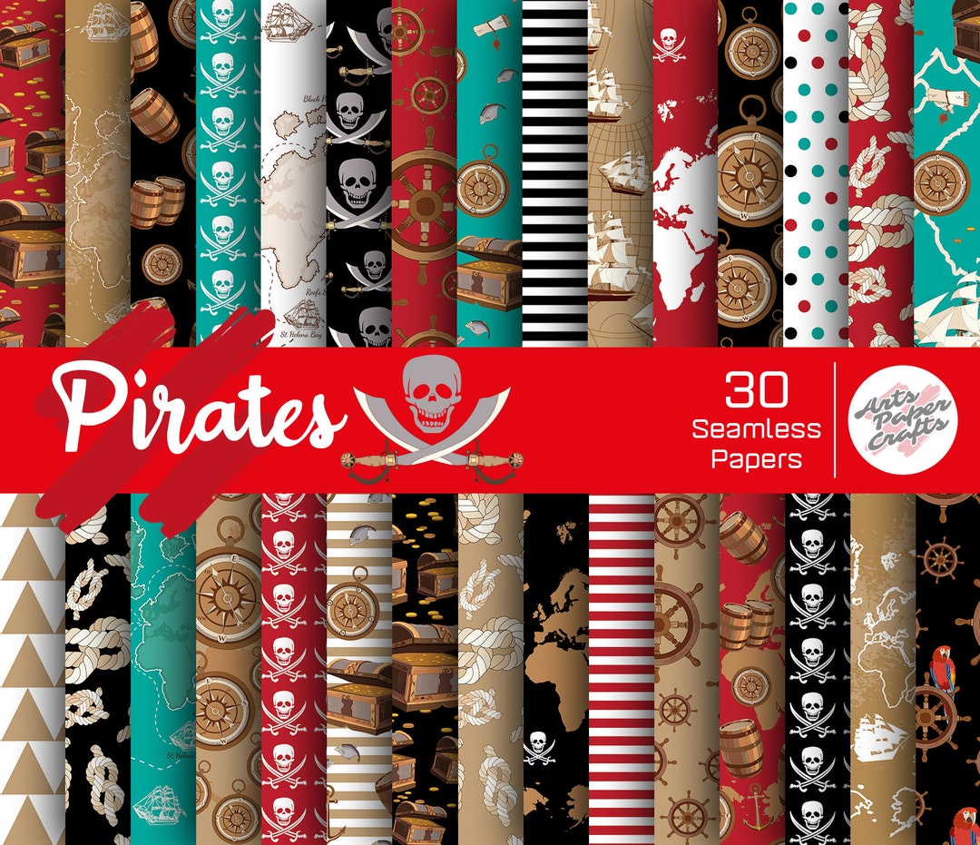 Pirates Digital Paper Sets Pirates Theme Party Red Black Pirates ...