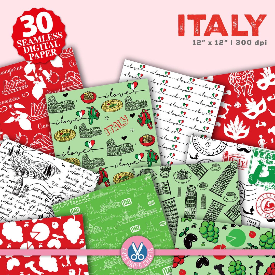 Italy Digital Papers Set - Italy Background - Italy Seamless Pattern ...