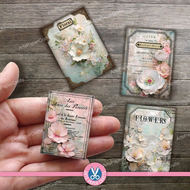 Shabby Chic Flowers Mini Books Box, Miniature Botanical Book ...