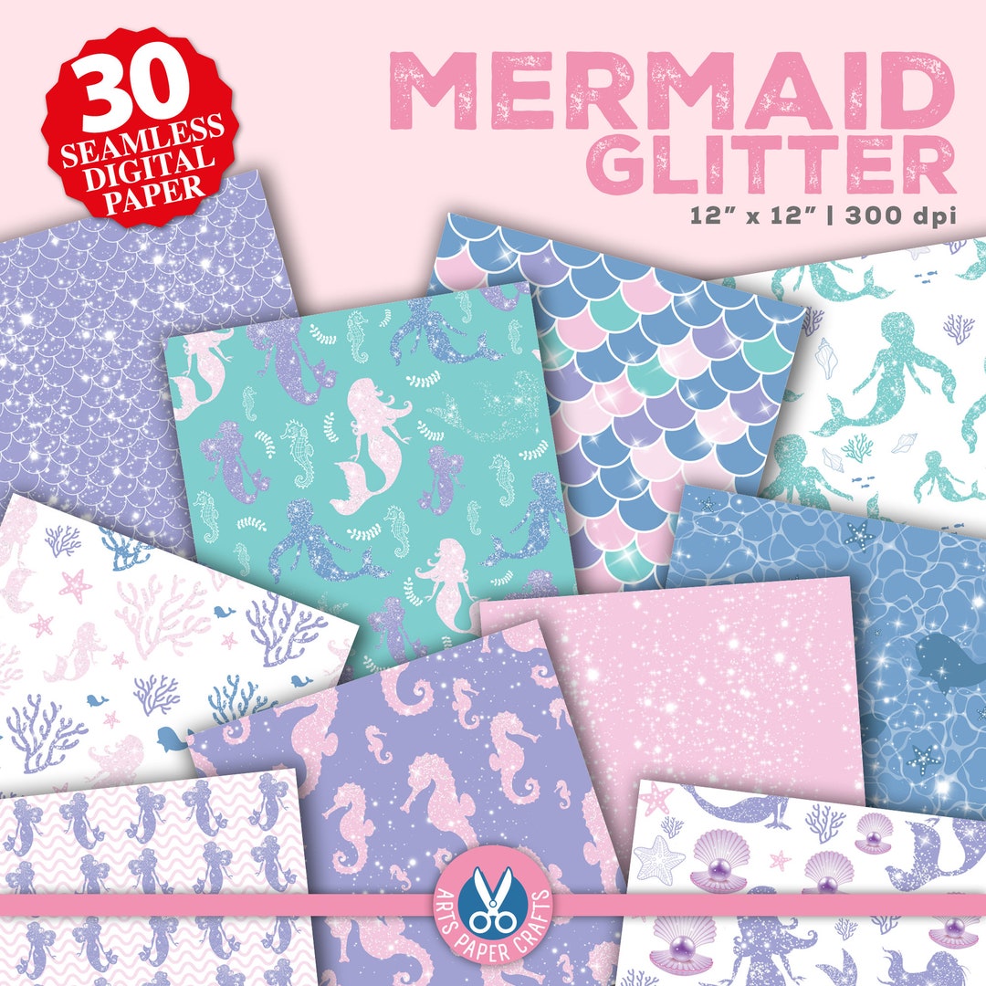 Mermaid Digital Papers Mermaid Glitter Background Shimmer Mermaid ...