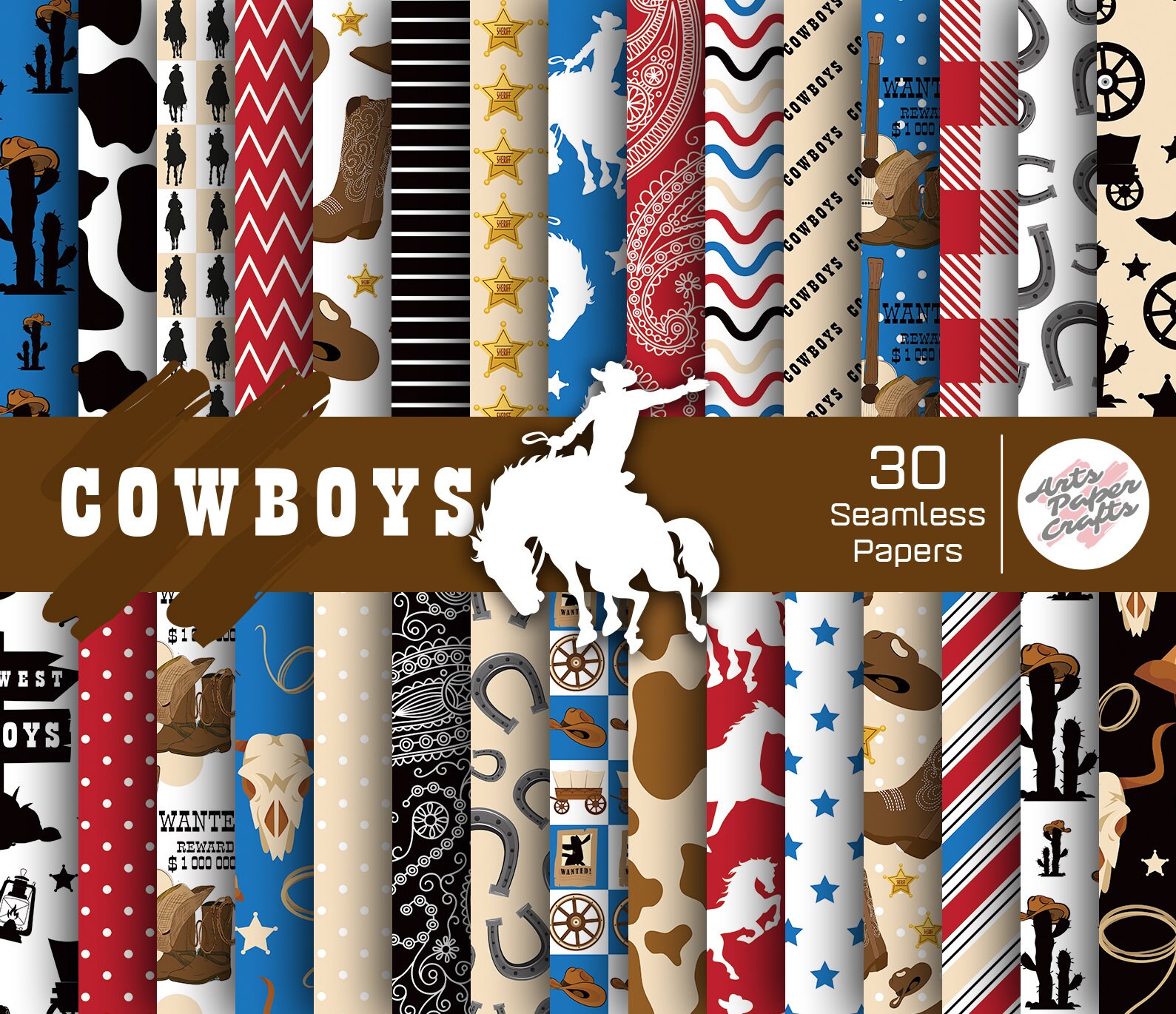 Cowboys Western Seamless Digital Paper Western Background Wild West ...