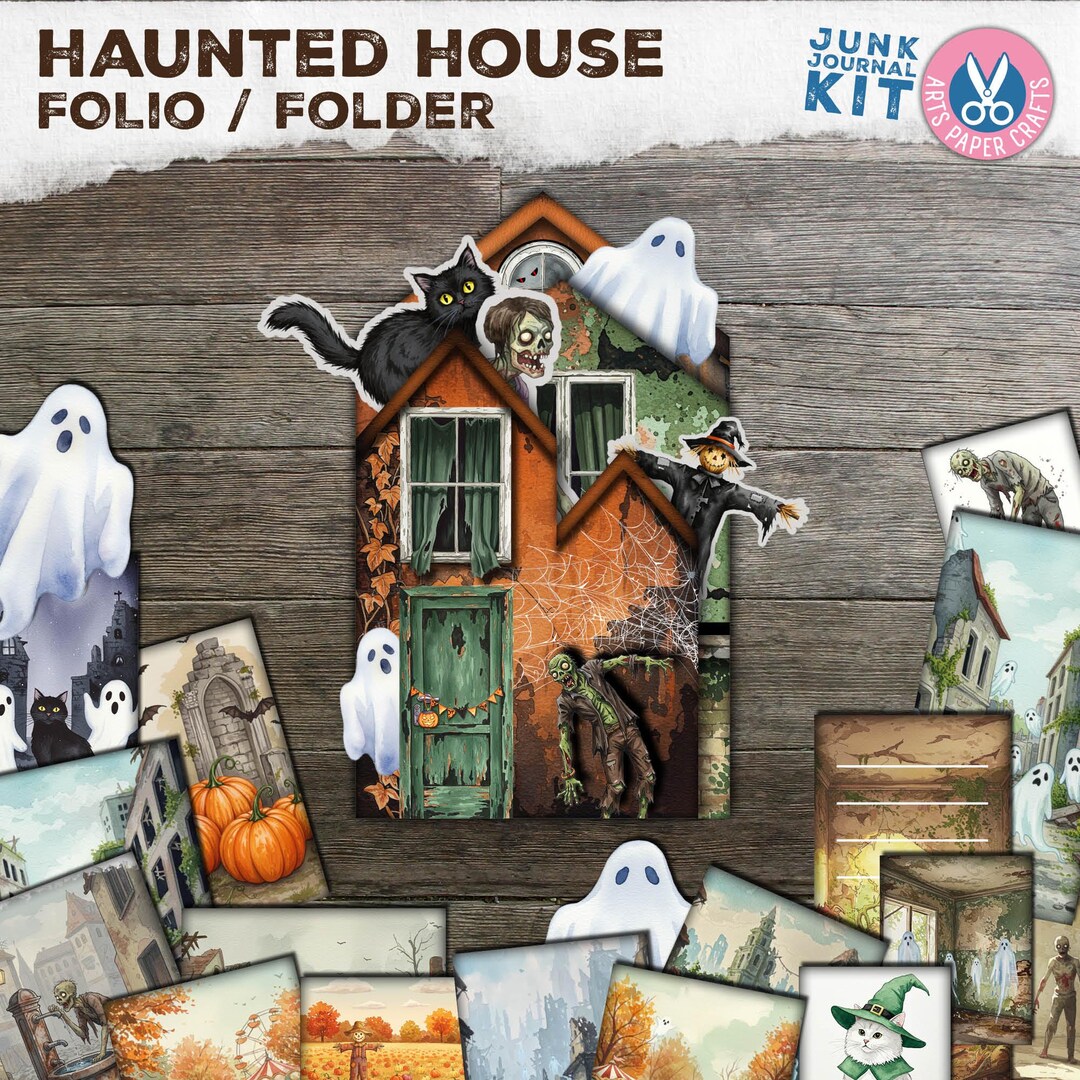 Halloween Junk Journal Folio Folder, Haunted House Album, Printable ...