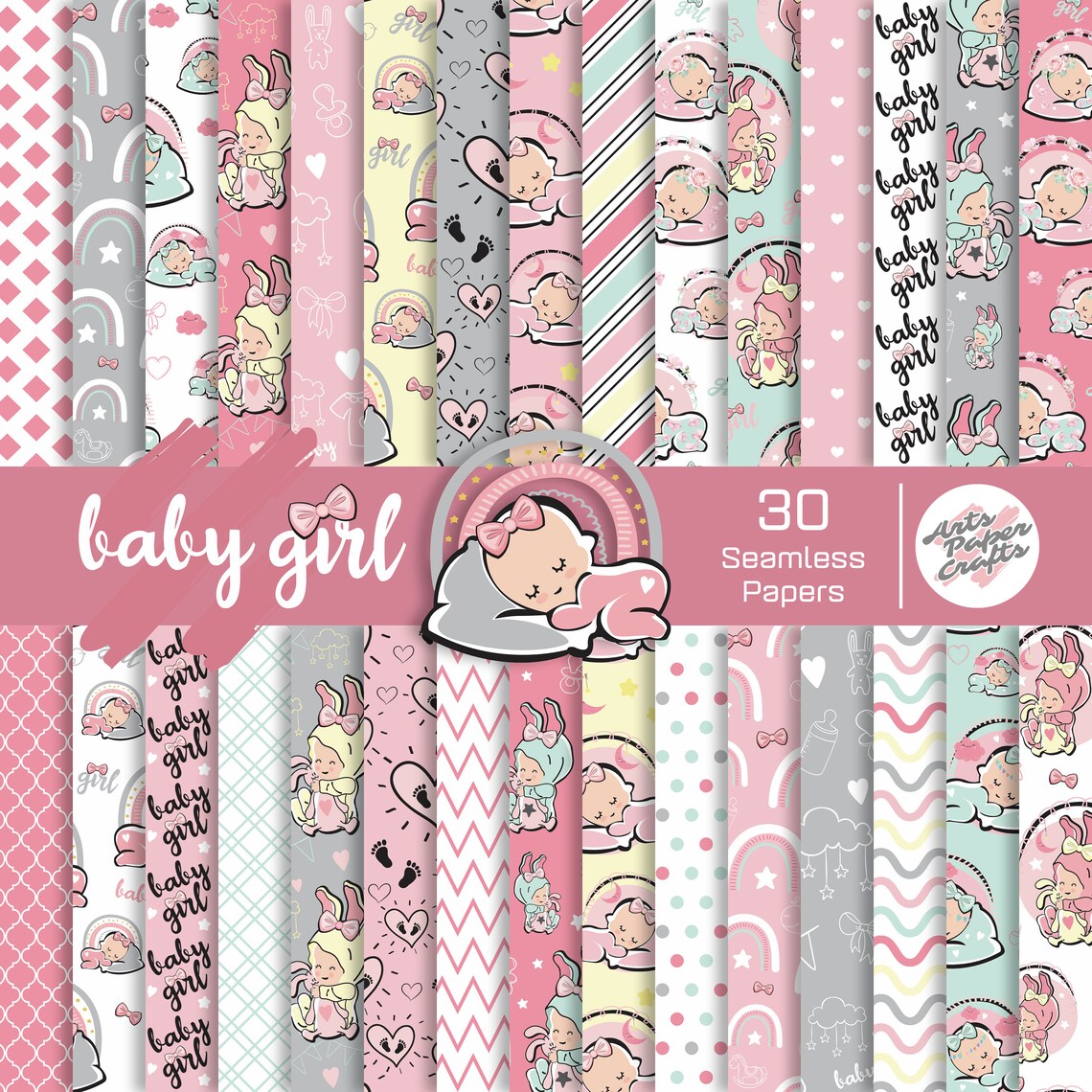 Baby Girl Seamless Digital Paper Little Baby Girl Pattern Background ...