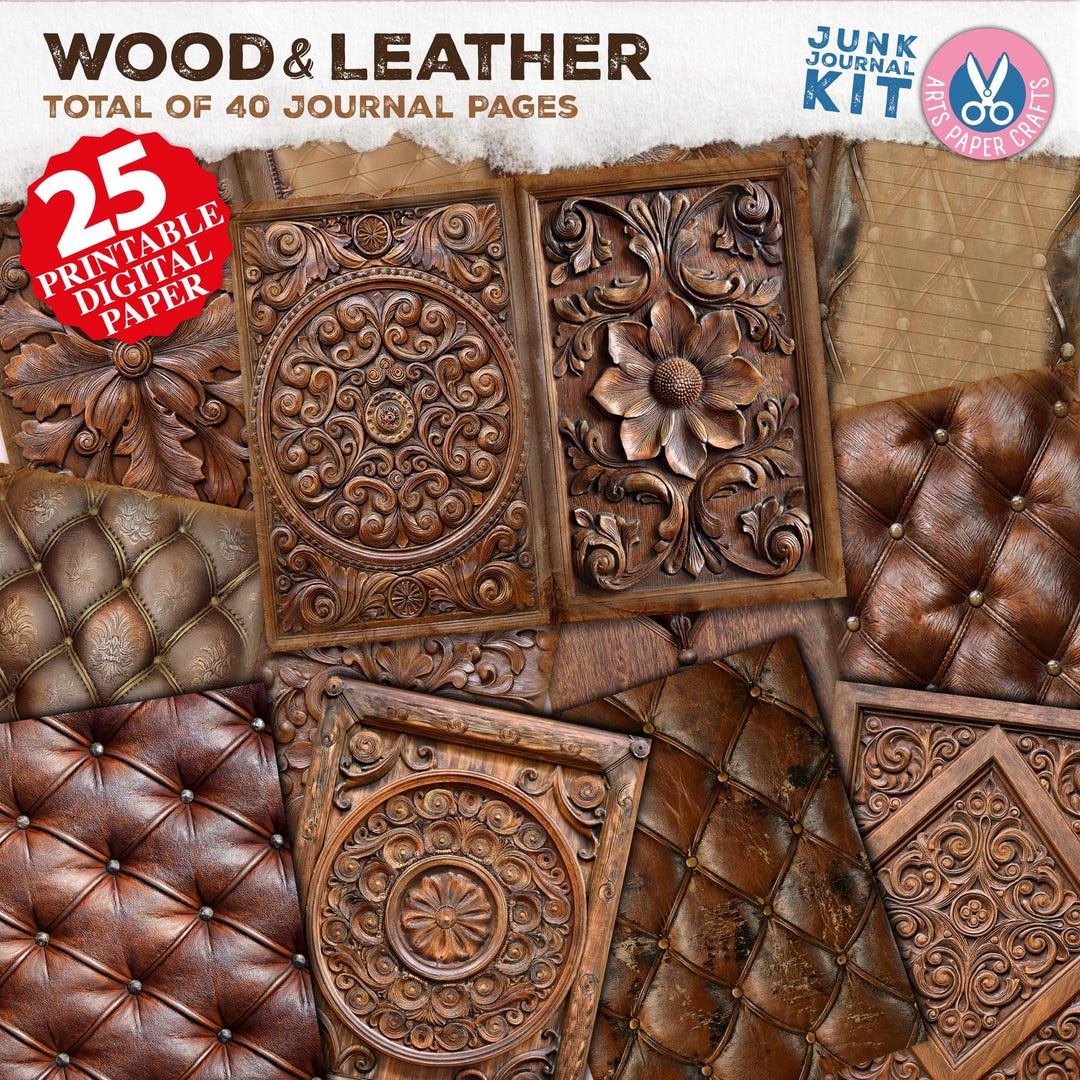 Wood Leather Textures Scrappy Papers, Leather Pattern, Junk Journal ...