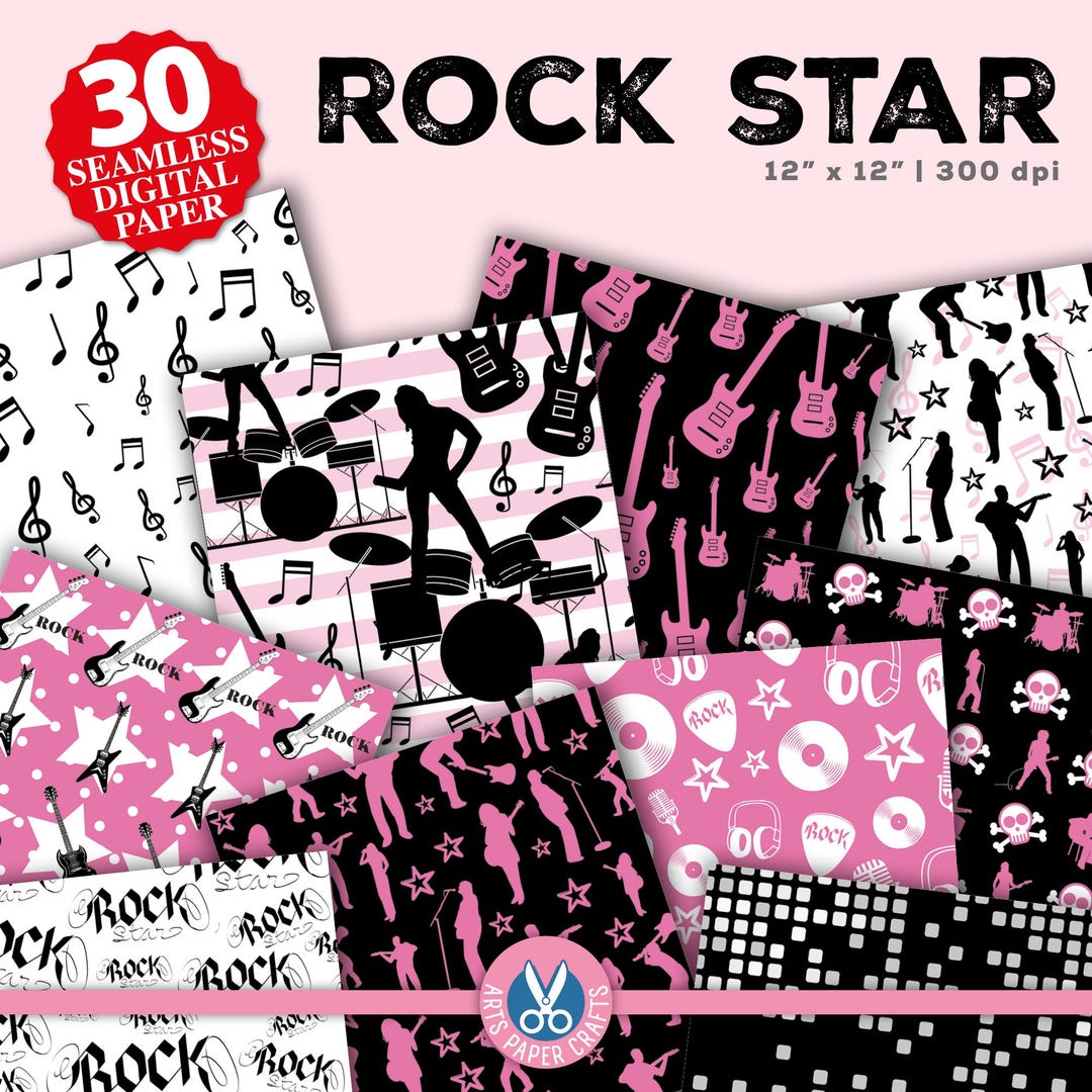 Rock Star Seamless Digital Paper - Rock Star Guitar Background - Rock ...