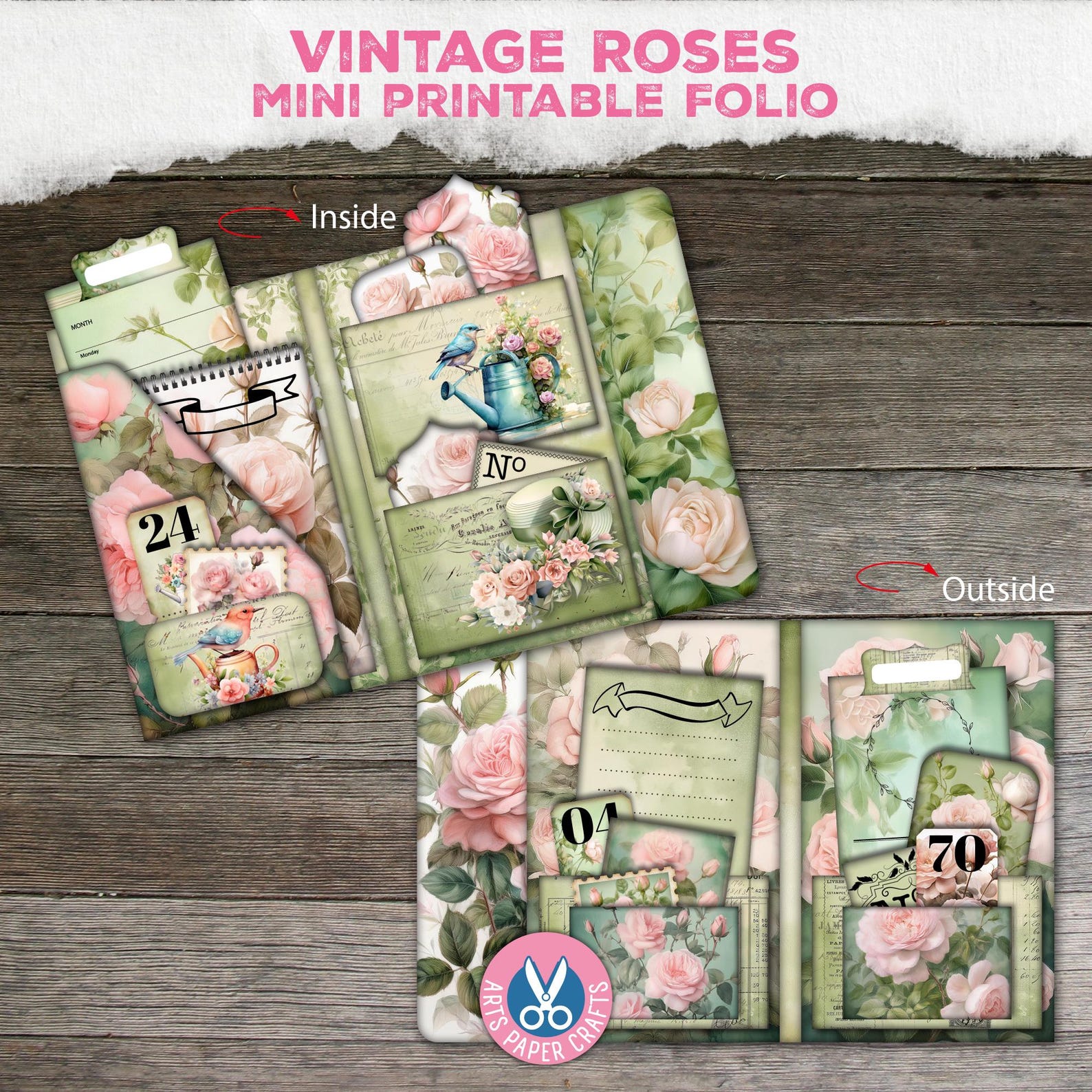 Vintage Roses Folder, Card Holder, Digital, Printable, Vintage, Junk ...