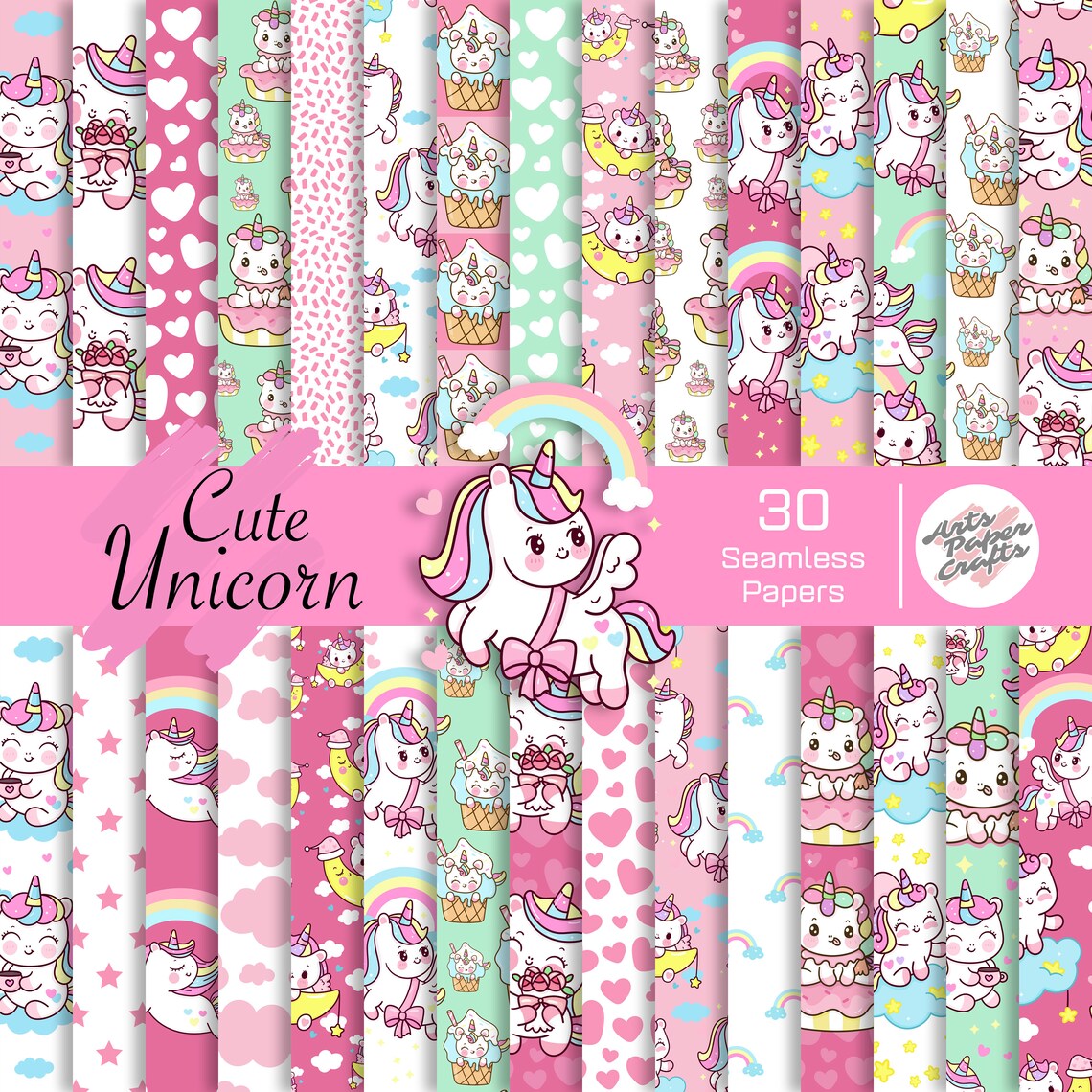 Cute Unicorn Seamless Digital Paper Cute Unicorn Background Unicorn ...