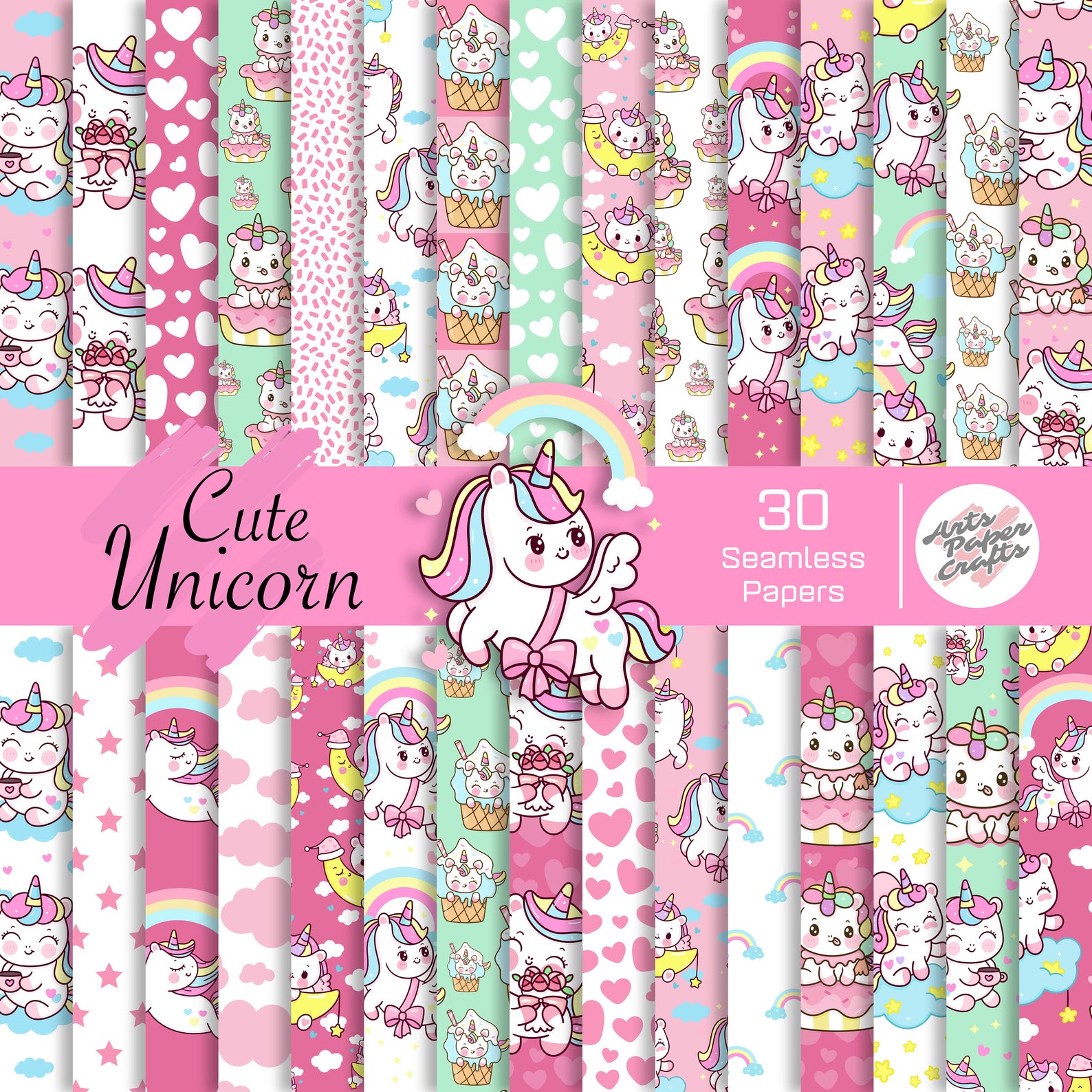 Cute Unicorn Seamless Digital Paper Cute Unicorn Background Unicorn ...