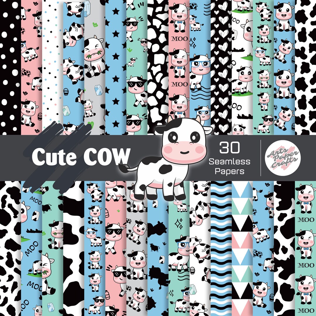 Cute Cow Digital Papers Set Cow Background Cow Seamless Pattern Instant ...