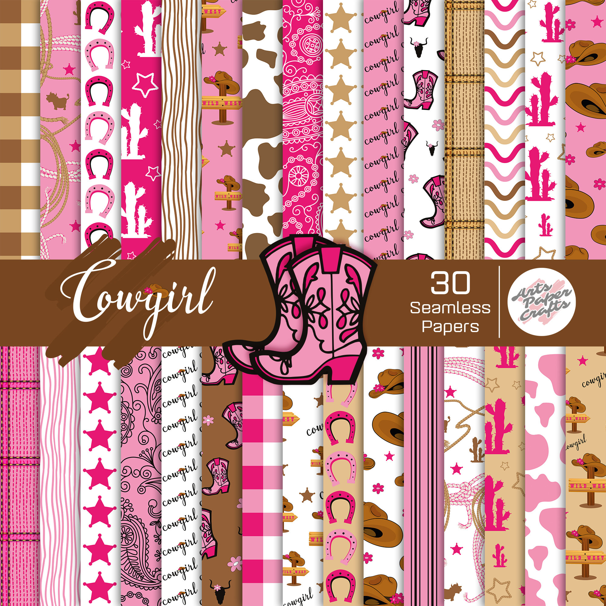 Cowgirl Digital Papers Set Cowgirl Background Cowgirl Seamless Pattern ...