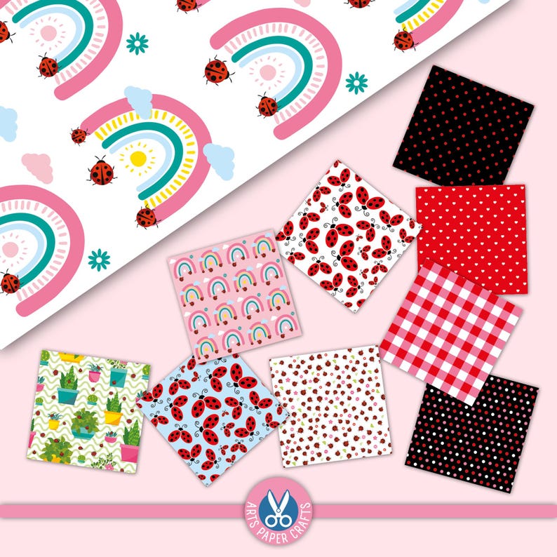 Ladybug Seamless Digital Papers- Ladybug Theme Party - Red Black Green ...