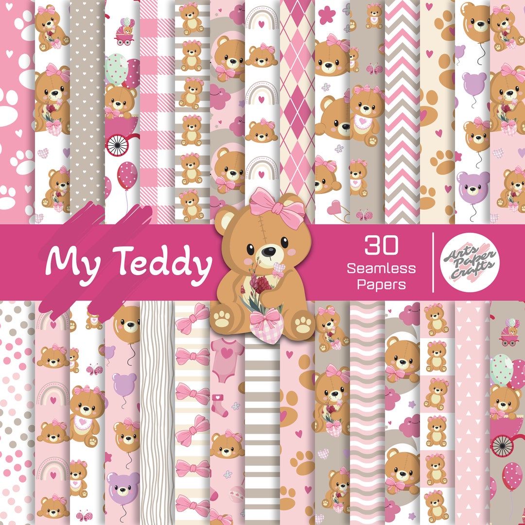 Teddy Bear Girl Digital Paper Teddy Bear Background Nursery Seamless ...