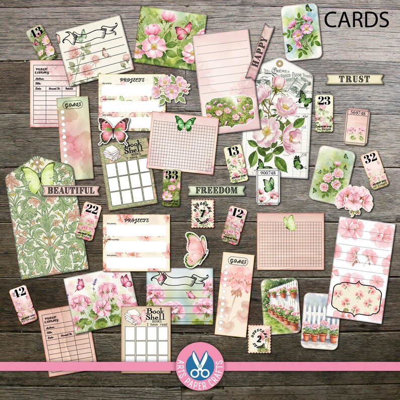 Vintage Butterflies Tab Folders, Pocket Tags, Shabby Script, Junk ...