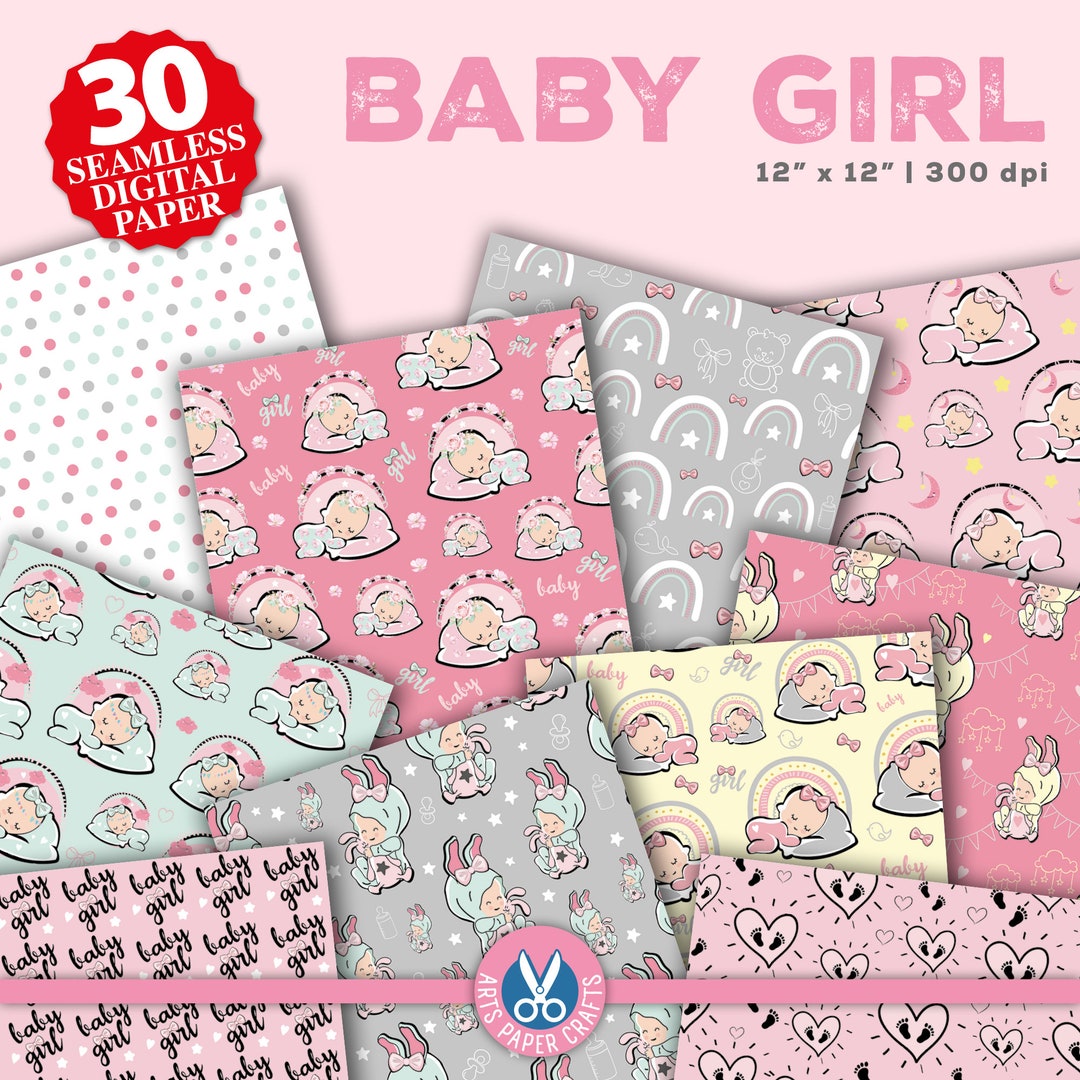 Baby Girl Seamless Digital Paper - Little Baby Girl Pattern Background ...