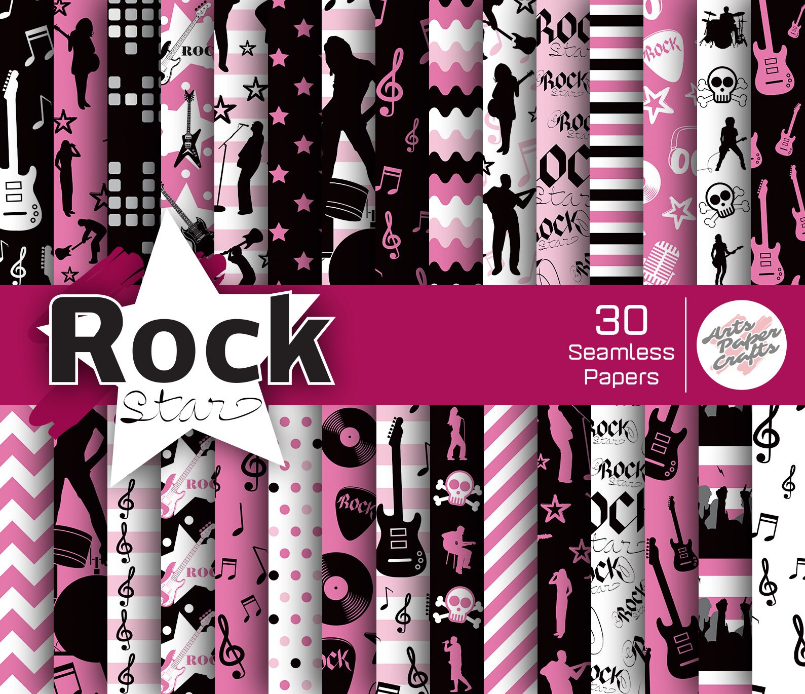 Rock Star Seamless Digital Paper Rock Star Guitar Background Rock Star ...