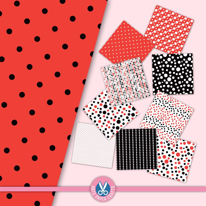 Red & Black Polka Dots Digital Papers - Polka Dot Background - Polka ...