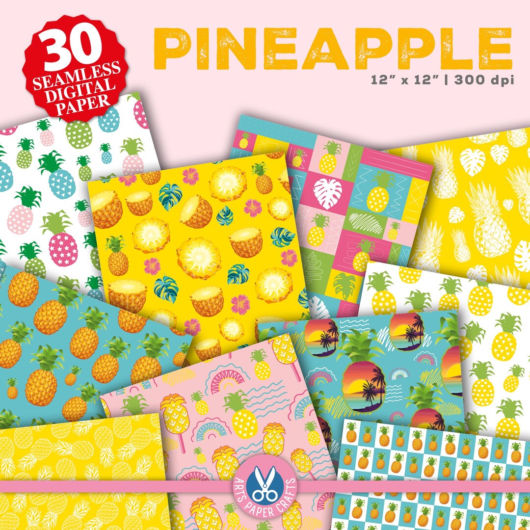 Pineapple Seamless Digital Paper Sets - Pineapple Theme Party - Yellow ...